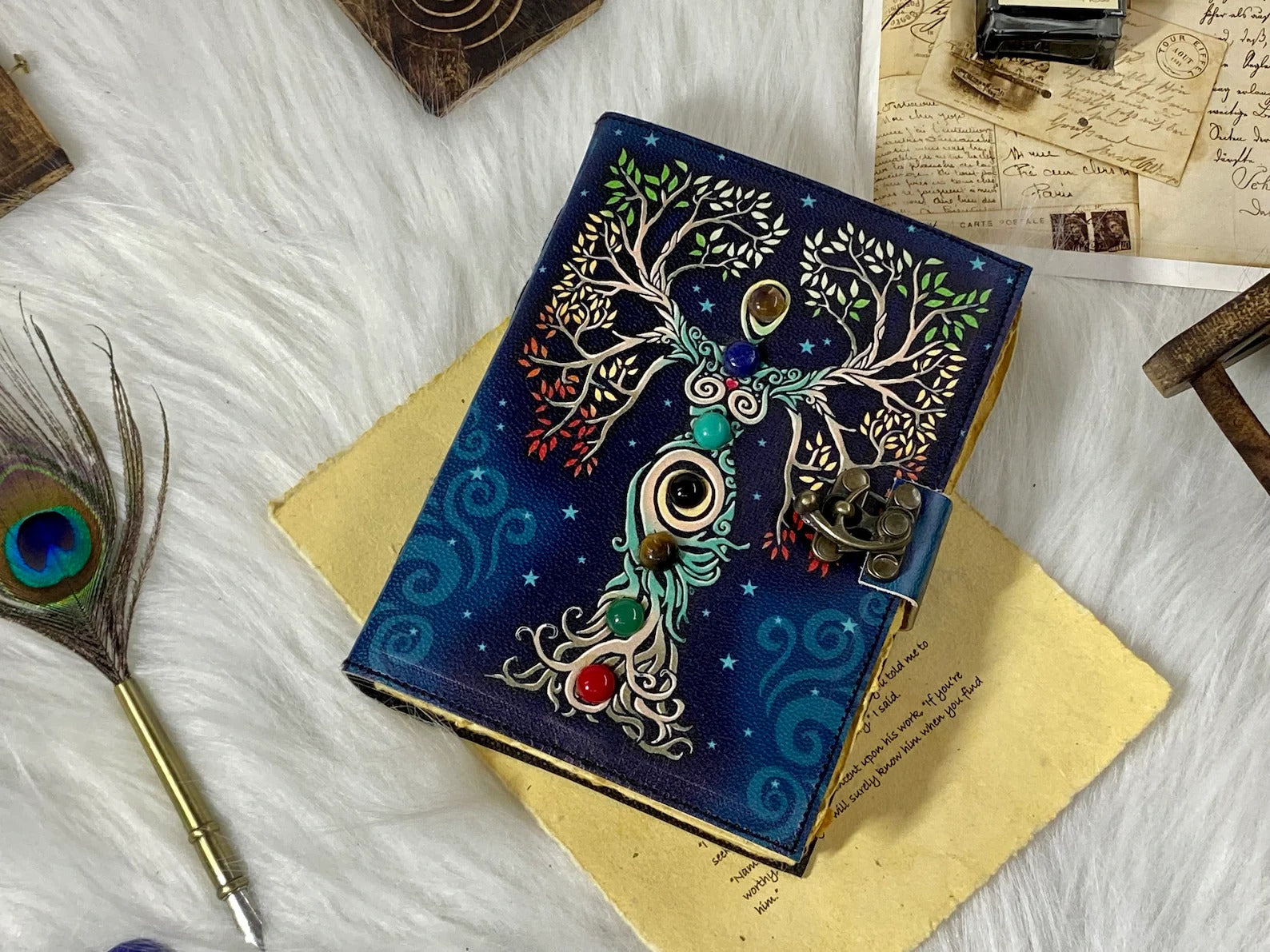 Mother of Earth Stone Leather Journal With Brass Lock – Velmora Leather